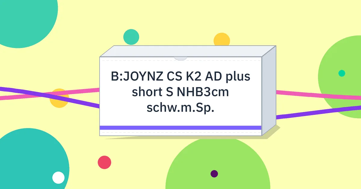 Symbolbild: Packung mit der Aufschrift B:JOYNZ CS K2 AD plus short S NHB3cm schw.m.Sp. (PZN 20527011) – Verfügbarkeit und Bezug in Apotheken in Frankfurt am Main