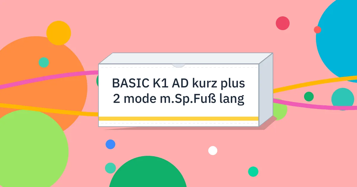 Symbolbild: Packung mit der Aufschrift BASIC K1 AD kurz plus 2 mode m.Sp.Fuß lang (PZN 20257706) – Verfügbarkeit und Bezug in Apotheken in Frankfurt am Main