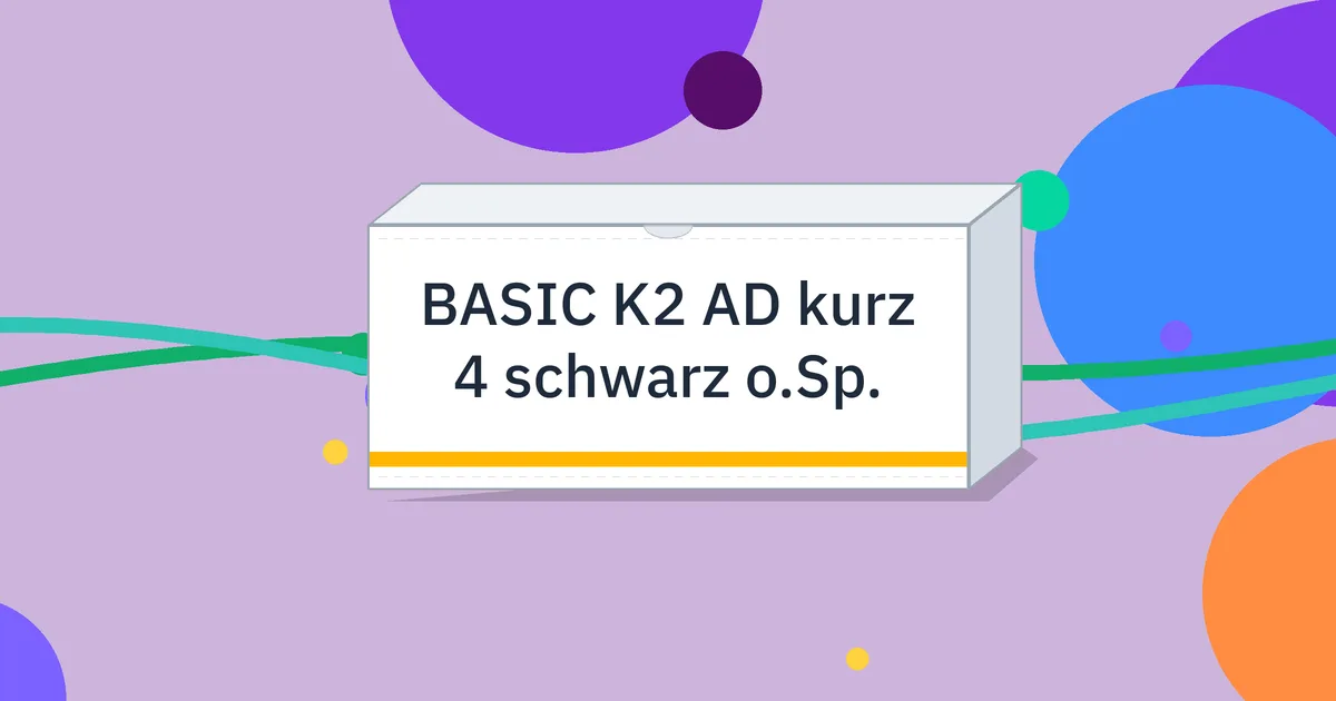 Symbolbild: Packung mit der Aufschrift BASIC K2 AD kurz 4 schwarz o.Sp. (PZN 20264729) – Verfügbarkeit und Bezug in Apotheken in Frankfurt am Main