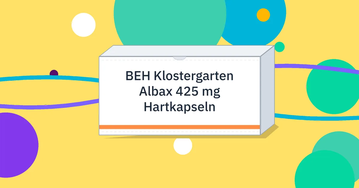 Symbolbild: Packung mit der Aufschrift BEH Klostergarten Albax 425 mg Hartkapseln (PZN 18673716) – Verfügbarkeit und Bezug in Apotheken in Frankfurt am Main