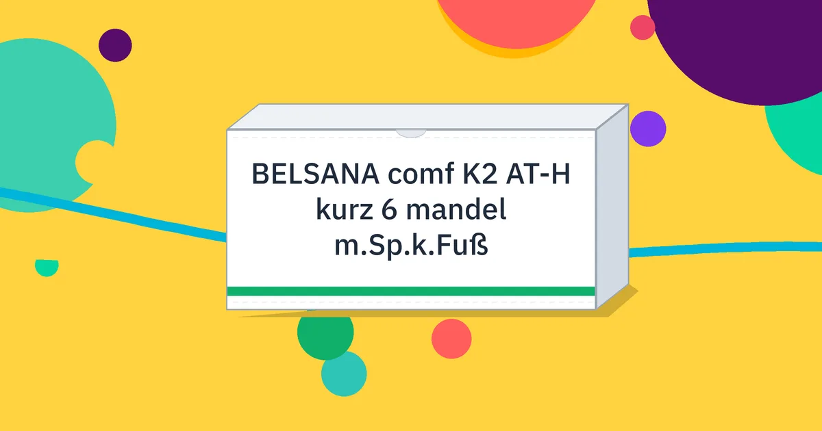 Symbolbild: Packung mit der Aufschrift BELSANA comf K2 AT-H kurz 6 mandel m.Sp.k.Fuß (PZN 12331908) – Verfügbarkeit und Bezug in Apotheken in Frankfurt am Main
