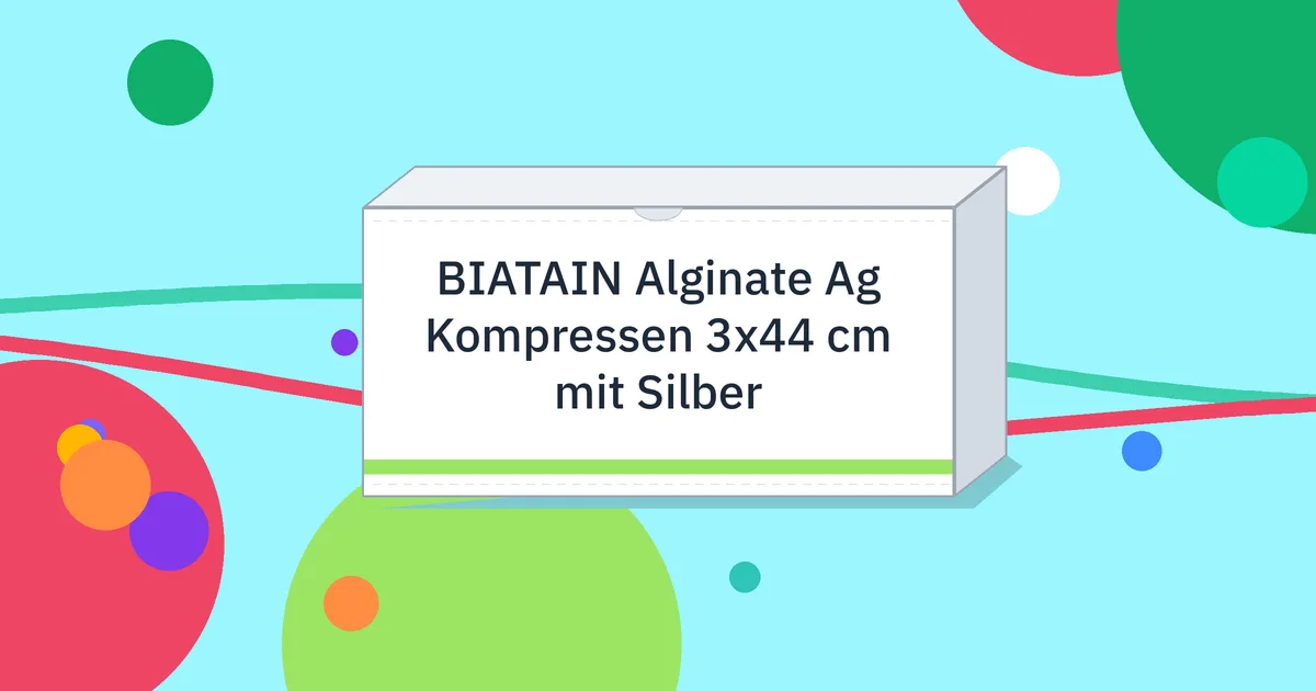 Symbolbild: Packung mit der Aufschrift BIATAIN Alginate Ag Kompressen 3x44 cm mit Silber (PZN 10523816) – Verfügbarkeit und Bezug in Apotheken in Frankfurt am Main