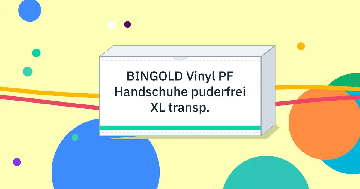 Symbolbild: Packung mit der Aufschrift BINGOLD Vinyl PF Handschuhe puderfrei XL transp. (PZN 13542518) – Verfügbarkeit und Bezug in Apotheken in Frankfurt am Main