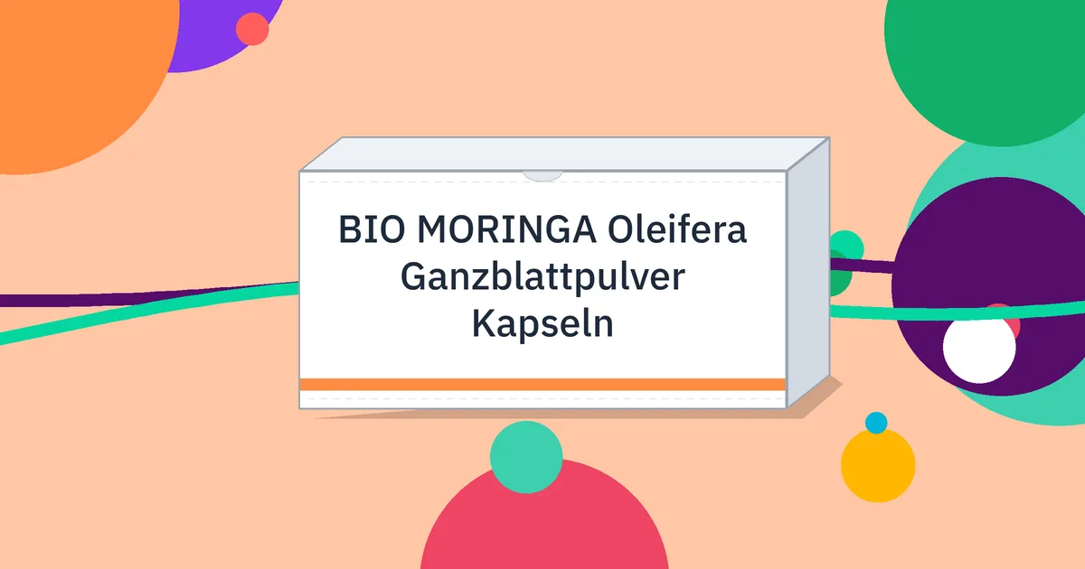 Symbolbild: Packung mit der Aufschrift BIO MORINGA Oleifera Ganzblattpulver Kapseln (PZN 10009479) – Verfügbarkeit und Bezug in Apotheken in Frankfurt am Main