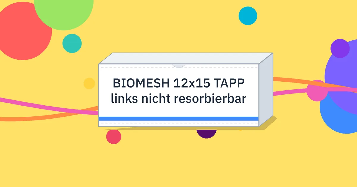 Symbolbild: Packung mit der Aufschrift BIOMESH 12x15 TAPP links nicht resorbierbar (PZN 19504743) – Verfügbarkeit und Bezug in Apotheken in Frankfurt am Main