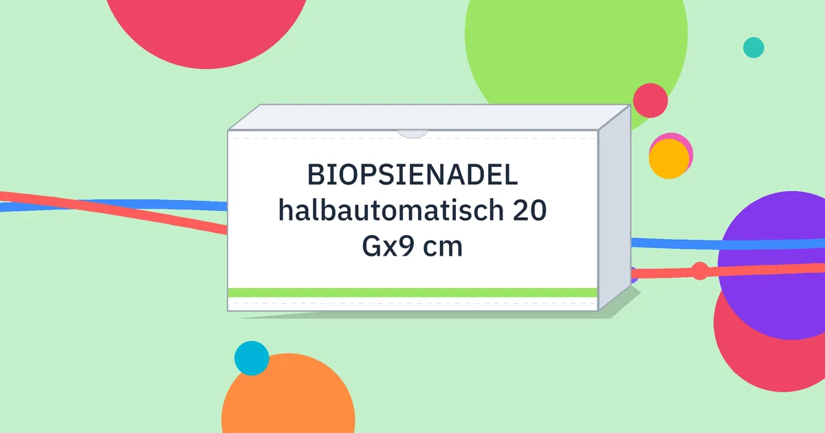 Symbolbild: Packung mit der Aufschrift BIOPSIENADEL halbautomatisch 20 Gx9 cm (PZN 19529648) – Verfügbarkeit und Bezug in Apotheken in Frankfurt am Main