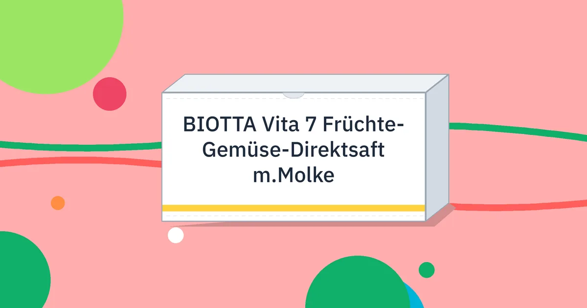 Symbolbild: Packung mit der Aufschrift BIOTTA Vita 7 Früchte-Gemüse-Direktsaft m.Molke (PZN 00960444) – Verfügbarkeit und Bezug in Apotheken in Frankfurt am Main