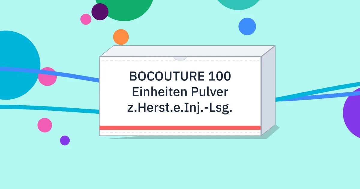 Symbolbild: Packung mit der Aufschrift BOCOUTURE 100 Einheiten Pulver z.Herst.e.Inj.-Lsg. (PZN 16232669) – Verfügbarkeit und Bezug in Apotheken in Frankfurt am Main