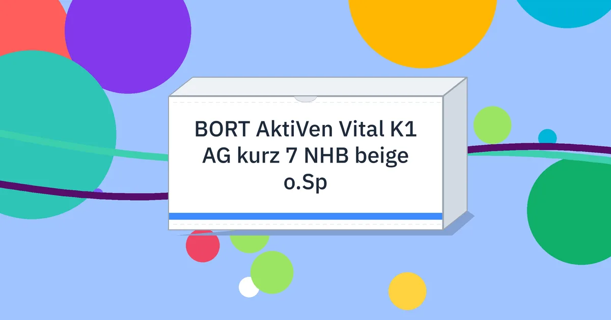 Symbolbild: Packung mit der Aufschrift BORT AktiVen Vital K1 AG kurz 7 NHB beige o.Sp (PZN 13730875) – Verfügbarkeit und Bezug in Apotheken in Frankfurt am Main