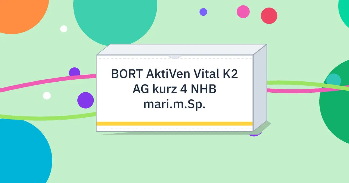 Symbolbild: Packung mit der Aufschrift BORT AktiVen Vital K2 AG kurz 4 NHB mari.m.Sp. (PZN 13733201) – Verfügbarkeit und Bezug in Apotheken in Frankfurt am Main