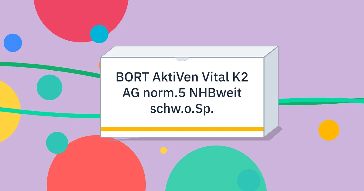 Symbolbild: Packung mit der Aufschrift BORT AktiVen Vital K2 AG norm.5 NHBweit schw.o.Sp. (PZN 12384833) – Verfügbarkeit und Bezug in Apotheken in Frankfurt am Main