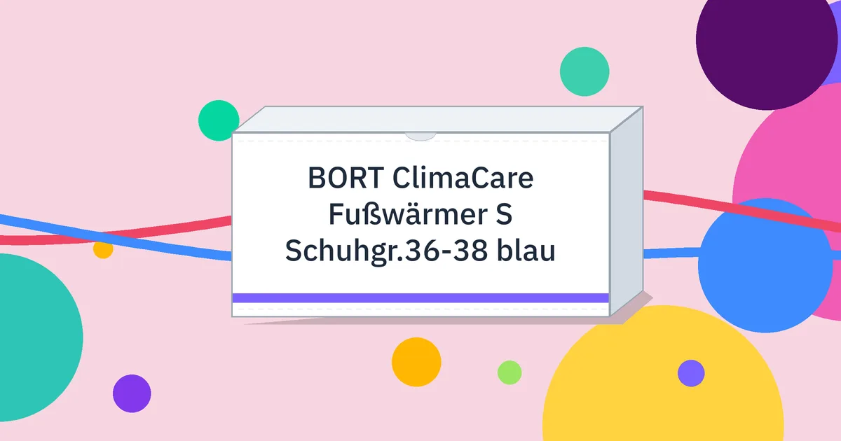 Symbolbild: Packung mit der Aufschrift BORT ClimaCare Fußwärmer S Schuhgr.36-38 blau (PZN 01395348) – Verfügbarkeit und Bezug in Apotheken in Frankfurt am Main