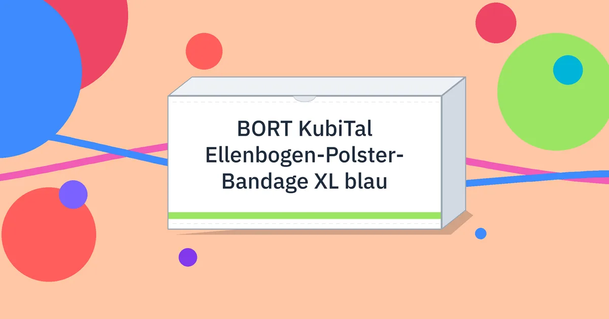 Symbolbild: Packung mit der Aufschrift BORT KubiTal Ellenbogen-Polster-Bandage XL blau (PZN 00945278) – Verfügbarkeit und Bezug in Apotheken in Frankfurt am Main