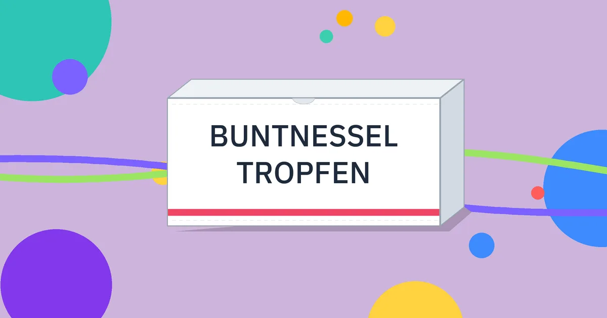 Symbolbild: Packung mit der Aufschrift BUNTNESSEL TROPFEN (PZN 15230852) – Verfügbarkeit und Bezug in Apotheken in Frankfurt am Main