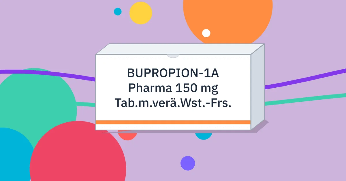 Symbolbild: Packung mit der Aufschrift BUPROPION-1A Pharma 150 mg Tab.m.verä.Wst.-Frs. (PZN 13197398) – Verfügbarkeit und Bezug in Apotheken in Frankfurt am Main