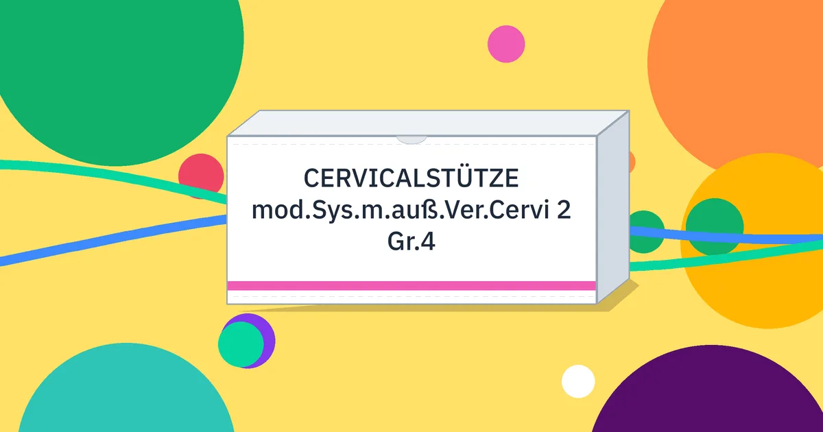 Symbolbild: Packung mit der Aufschrift CERVICALSTÜTZE mod.Sys.m.auß.Ver.Cervi 2 Gr.4 (PZN 05043244) – Verfügbarkeit und Bezug in Apotheken in Frankfurt am Main