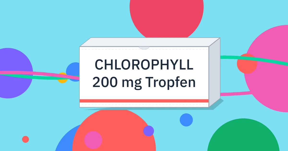 Symbolbild: Packung mit der Aufschrift CHLOROPHYLL 200 mg Tropfen (PZN 18116074) – Verfügbarkeit und Bezug in Apotheken in Frankfurt am Main