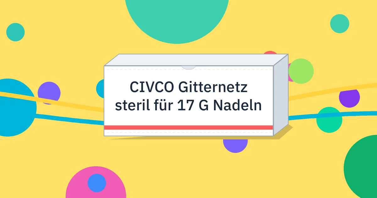 Symbolbild: Packung mit der Aufschrift CIVCO Gitternetz steril für 17 G Nadeln (PZN 18071176) – Verfügbarkeit und Bezug in Apotheken in Frankfurt am Main