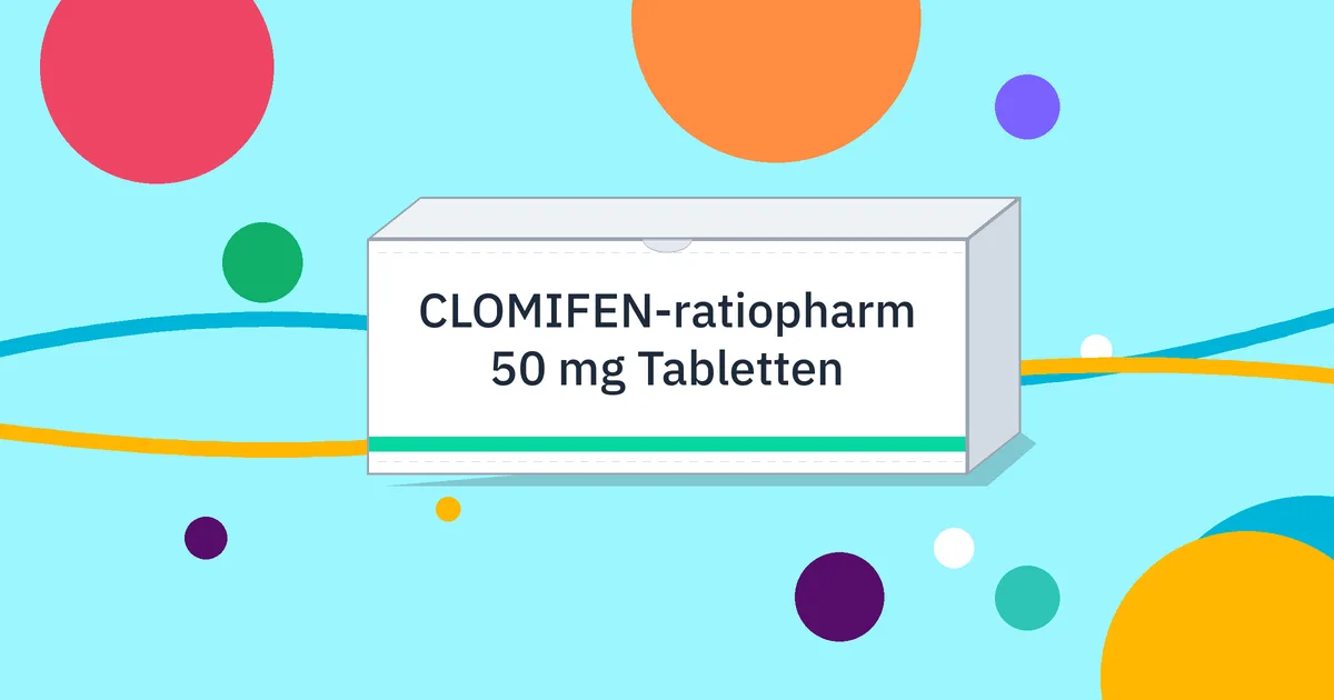 Symbolbild: Packung mit der Aufschrift CLOMIFEN-ratiopharm 50 mg Tabletten (PZN 03884844) – Verfügbarkeit und Bezug in Apotheken in Frankfurt am Main