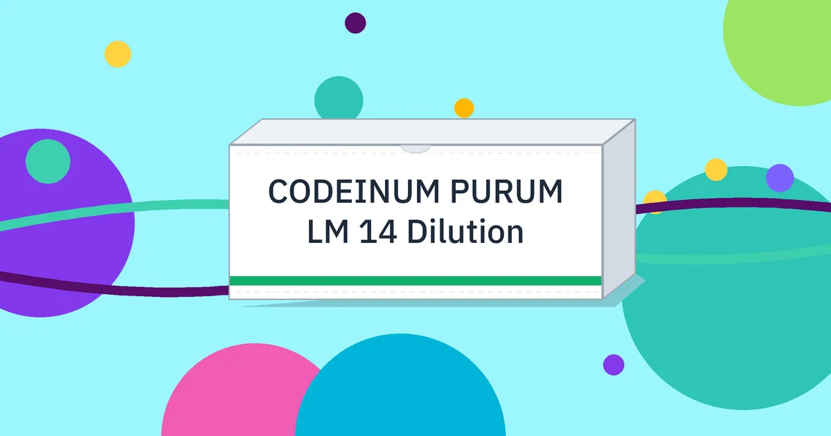 Symbolbild: Packung mit der Aufschrift CODEINUM PURUM LM 14 Dilution (PZN 12830445) – Verfügbarkeit und Bezug in Apotheken in Frankfurt am Main