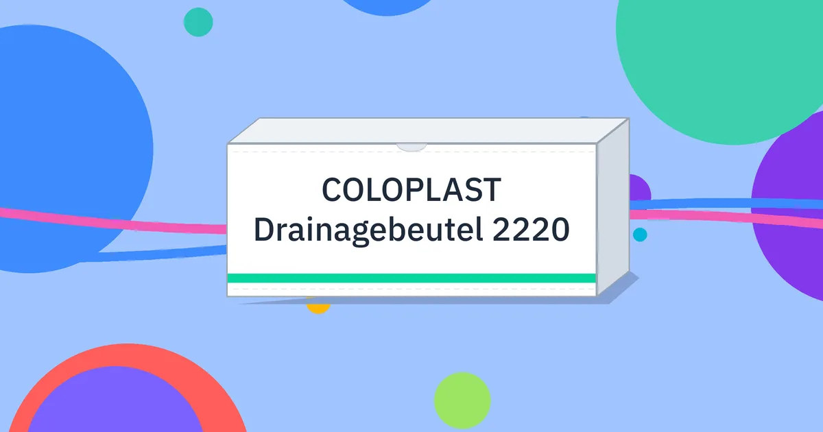 Symbolbild: Packung mit der Aufschrift COLOPLAST Drainagebeutel 2220 (PZN 07232653) – Verfügbarkeit und Bezug in Apotheken in Frankfurt am Main