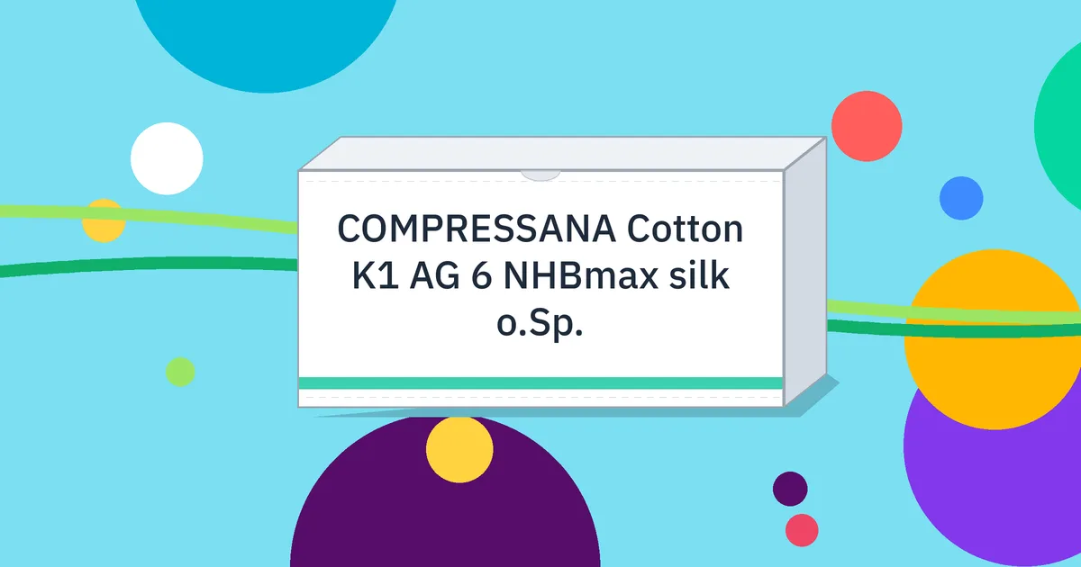 Symbolbild: Packung mit der Aufschrift COMPRESSANA Cotton K1 AG 6 NHBmax silk o.Sp. (PZN 11393770) – Verfügbarkeit und Bezug in Apotheken in Frankfurt am Main