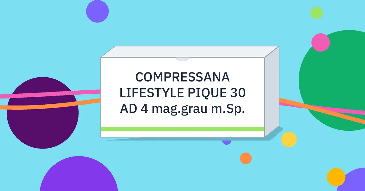 Symbolbild: Packung mit der Aufschrift COMPRESSANA LIFESTYLE PIQUE 30 AD 4 mag.grau m.Sp. (PZN 19689725) – Verfügbarkeit und Bezug in Apotheken in Frankfurt am Main