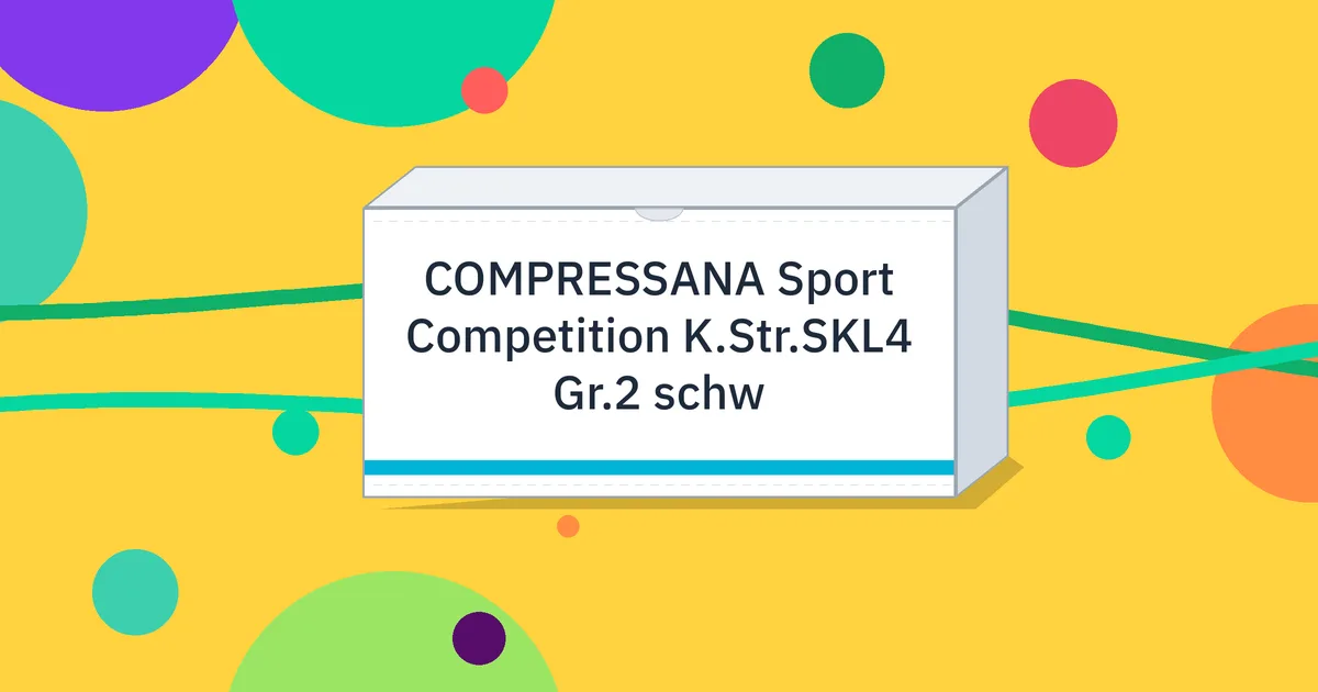 Symbolbild: Packung mit der Aufschrift COMPRESSANA Sport Competition K.Str.SKL4 Gr.2 schw (PZN 17888834) – Verfügbarkeit und Bezug in Apotheken in Frankfurt am Main