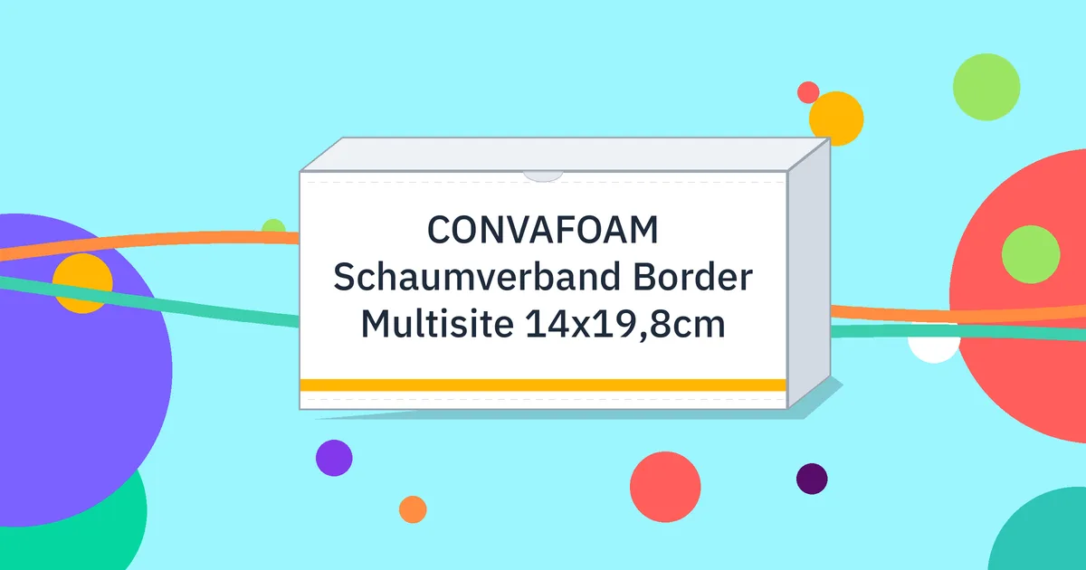 Symbolbild: Packung mit der Aufschrift CONVAFOAM Schaumverband Border Multisite 14x19,8cm (PZN 20101499) – Verfügbarkeit und Bezug in Apotheken in Frankfurt am Main