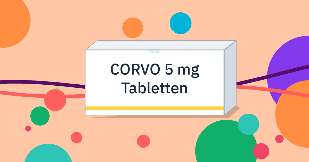 Symbolbild: Packung mit der Aufschrift CORVO 5 mg Tabletten (PZN 00737686) – Verfügbarkeit und Bezug in Apotheken in Frankfurt am Main