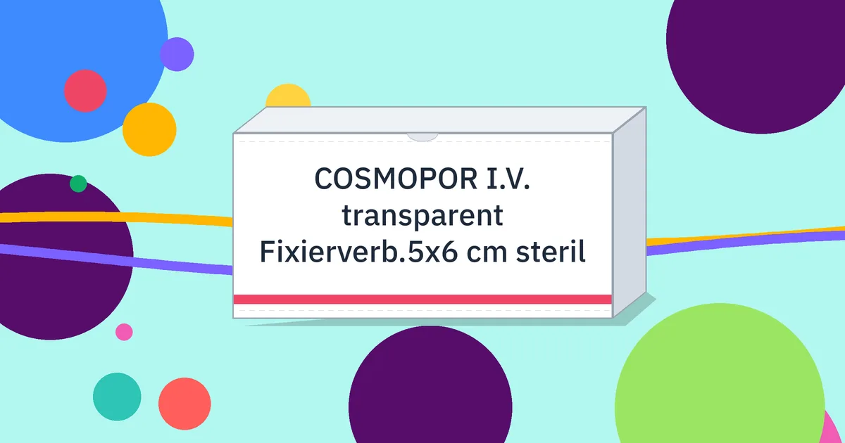 Symbolbild: Packung mit der Aufschrift COSMOPOR I.V. transparent Fixierverb.5x6 cm steril (PZN 19767520) – Verfügbarkeit und Bezug in Apotheken in Frankfurt am Main
