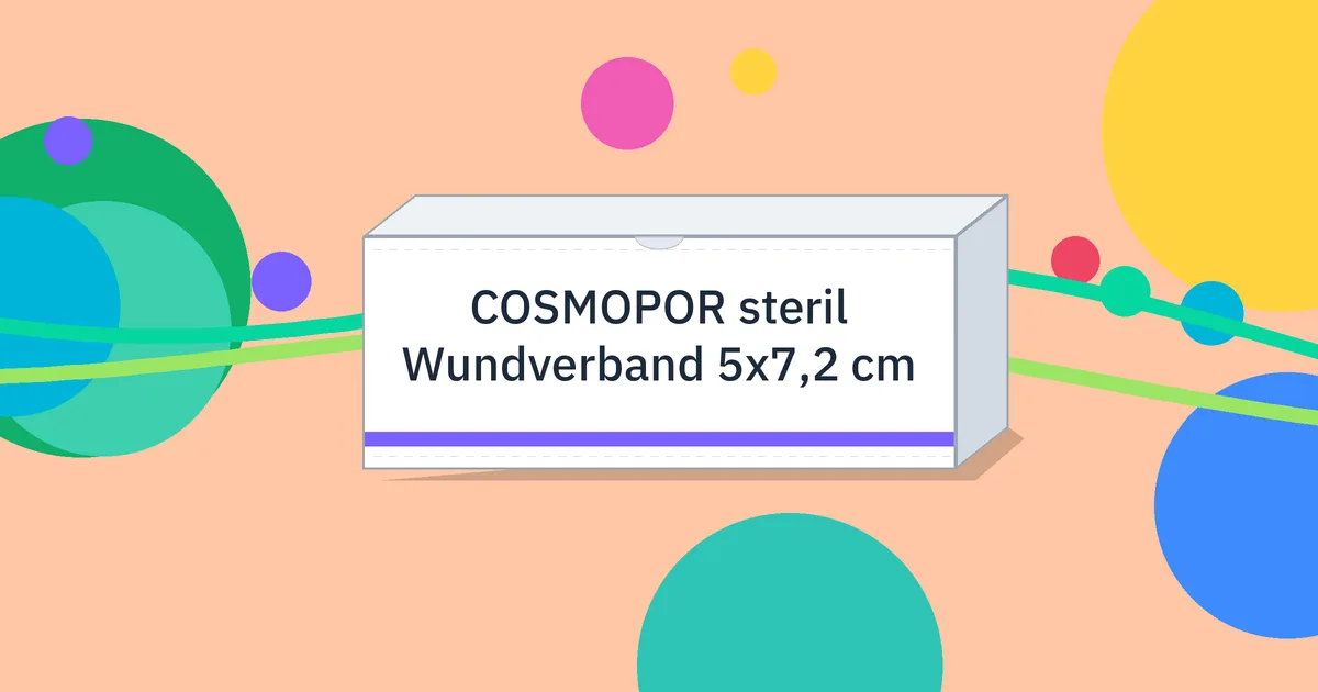 Symbolbild: Packung mit der Aufschrift COSMOPOR steril Wundverband 5x7,2 cm (PZN 18363045) – Verfügbarkeit und Bezug in Apotheken in Frankfurt am Main