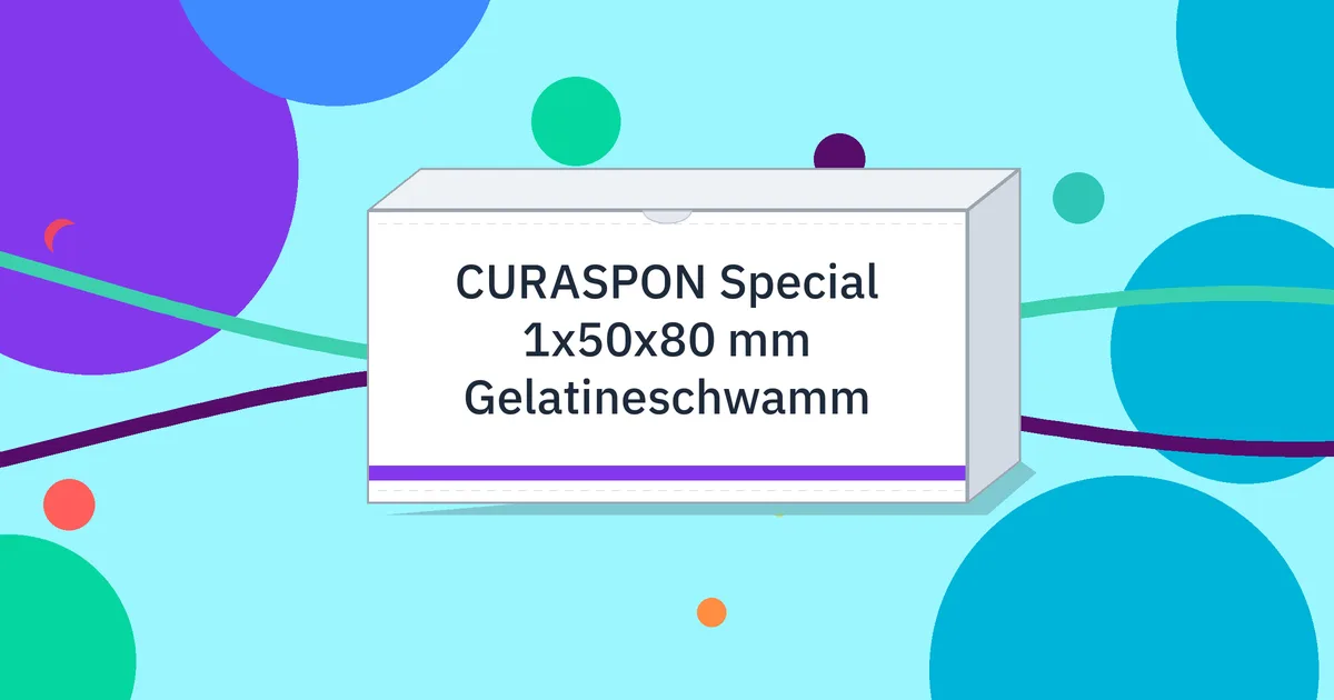 Symbolbild: Packung mit der Aufschrift CURASPON Special 1x50x80 mm Gelatineschwamm (PZN 09746913) – Verfügbarkeit und Bezug in Apotheken in Frankfurt am Main