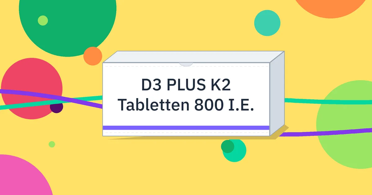 Symbolbild: Packung mit der Aufschrift D3 PLUS K2 Tabletten 800 I.E. (PZN 11868581) – Verfügbarkeit und Bezug in Apotheken in Frankfurt am Main