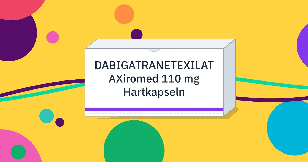 Symbolbild: Packung mit der Aufschrift DABIGATRANETEXILAT AXiromed 110 mg Hartkapseln (PZN 19727845) – Verfügbarkeit und Bezug in Apotheken in Frankfurt am Main