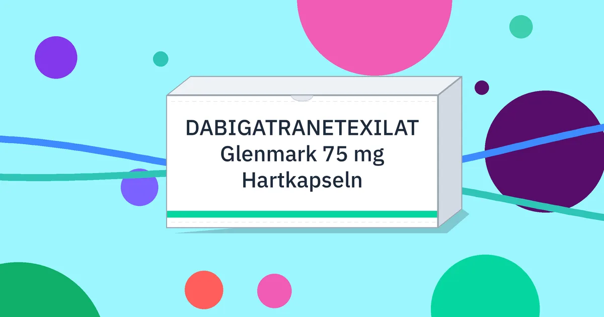Symbolbild: Packung mit der Aufschrift DABIGATRANETEXILAT Glenmark 75 mg Hartkapseln (PZN 18444401) – Verfügbarkeit und Bezug in Apotheken in Frankfurt am Main