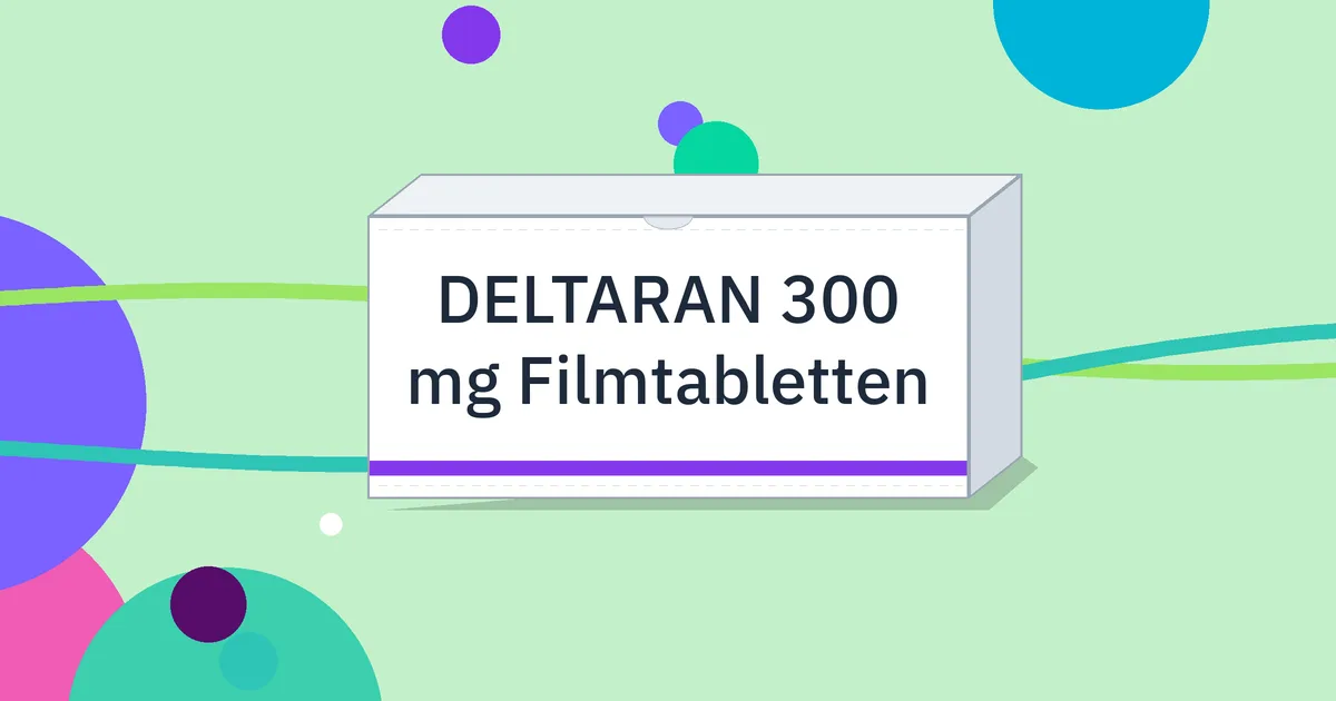 Symbolbild: Packung mit der Aufschrift DELTARAN 300 mg Filmtabletten (PZN 10794248) – Verfügbarkeit und Bezug in Apotheken in Frankfurt am Main