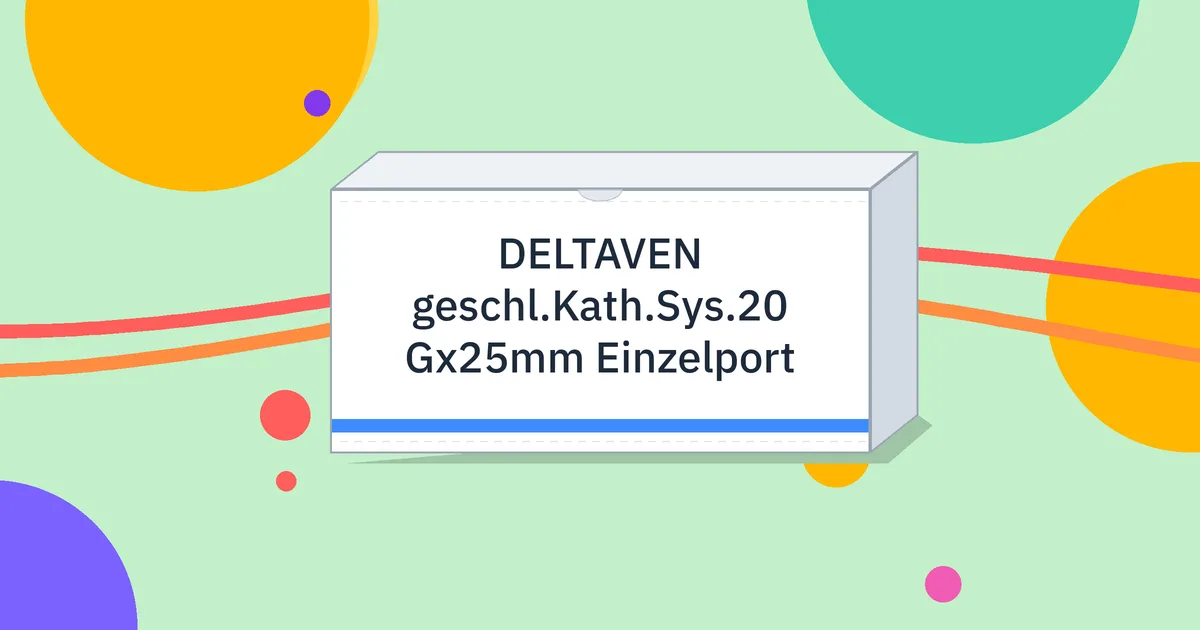 Symbolbild: Packung mit der Aufschrift DELTAVEN geschl.Kath.Sys.20 Gx25mm Einzelport (PZN 13977452) – Verfügbarkeit und Bezug in Apotheken in Frankfurt am Main