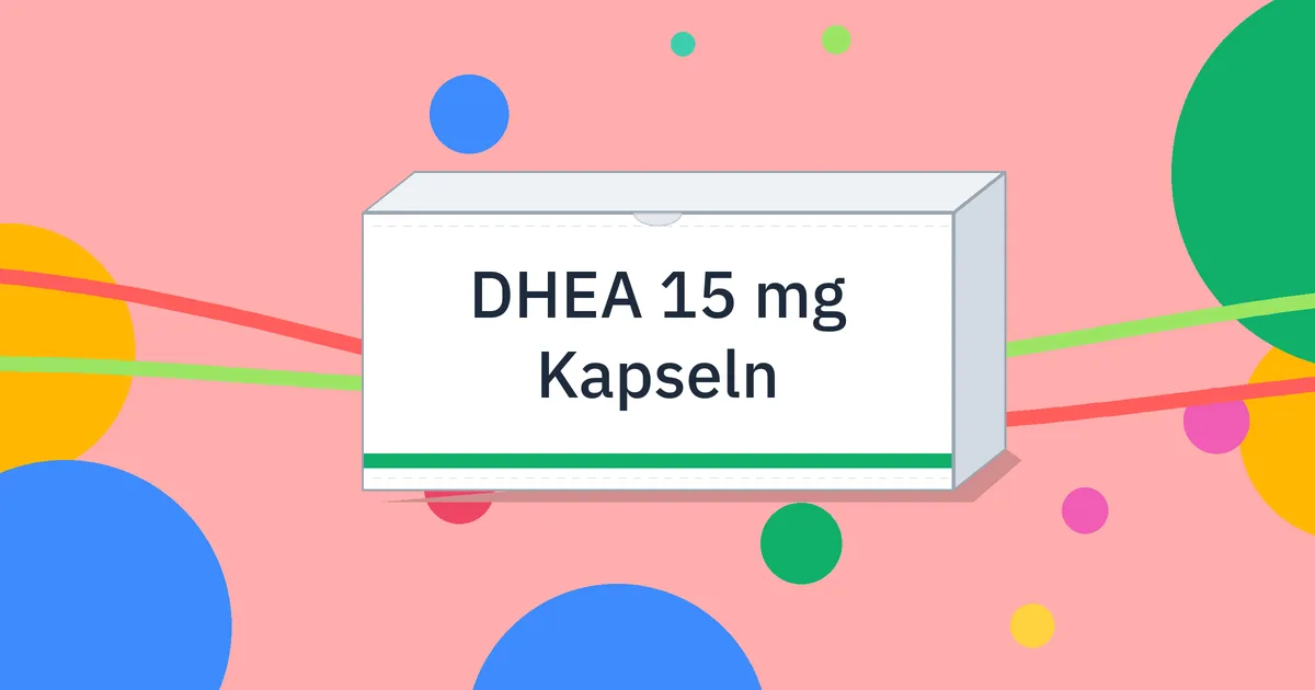 Symbolbild: Packung mit der Aufschrift DHEA 15 mg Kapseln (PZN 18787584) – Verfügbarkeit und Bezug in Apotheken in Frankfurt am Main
