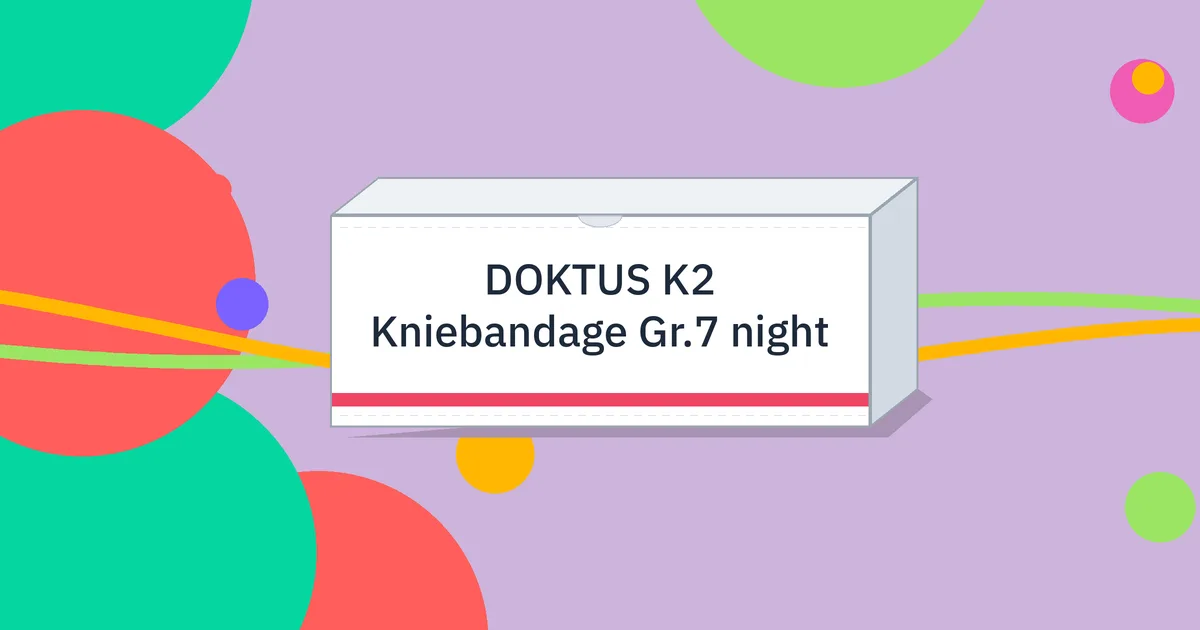 Symbolbild: Packung mit der Aufschrift DOKTUS K2 Kniebandage Gr.7 night (PZN 03310267) – Verfügbarkeit und Bezug in Apotheken in Frankfurt am Main