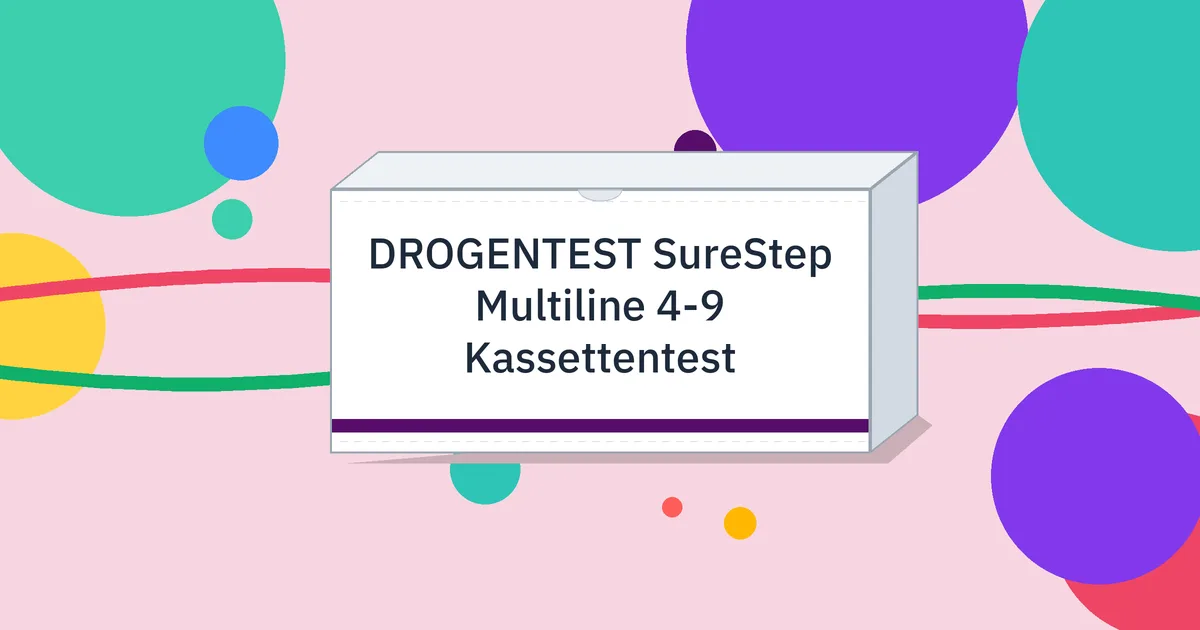 Symbolbild: Packung mit der Aufschrift DROGENTEST SureStep Multiline 4-9 Kassettentest (PZN 16589443) – Verfügbarkeit und Bezug in Apotheken in Frankfurt am Main