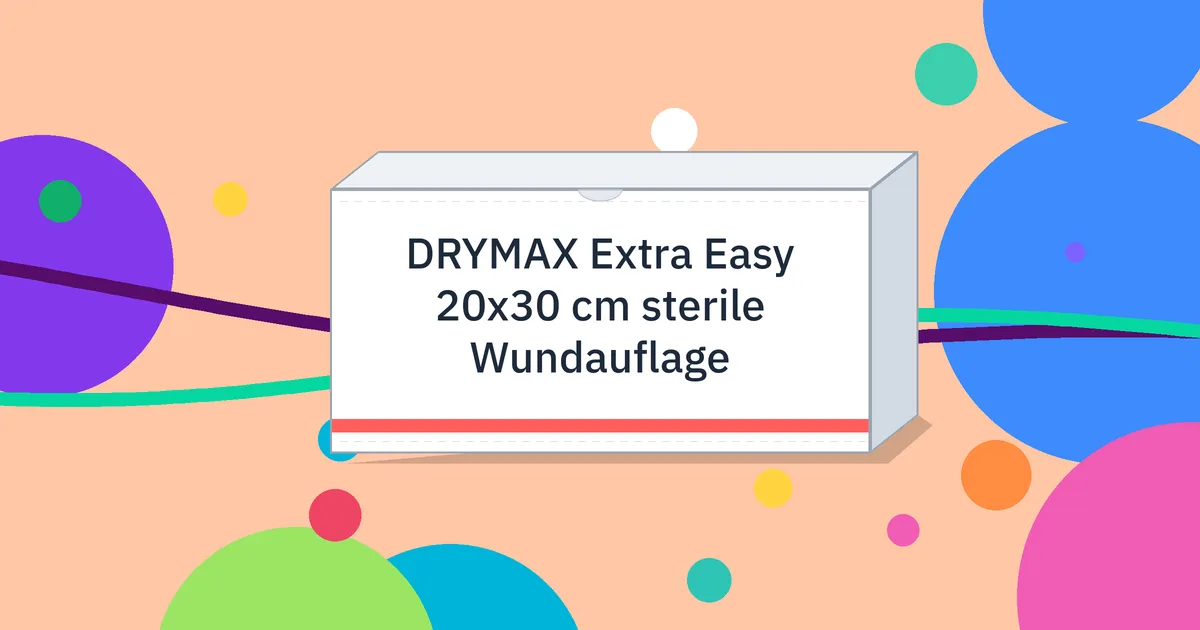 Symbolbild: Packung mit der Aufschrift DRYMAX Extra Easy 20x30 cm sterile Wundauflage (PZN 14357390) – Verfügbarkeit und Bezug in Apotheken in Frankfurt am Main