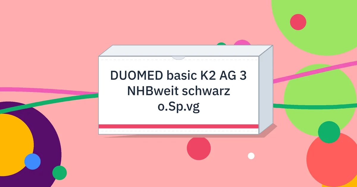 Symbolbild: Packung mit der Aufschrift DUOMED basic K2 AG 3 NHBweit schwarz o.Sp.vg (PZN 20909155) – Verfügbarkeit und Bezug in Apotheken in Frankfurt am Main