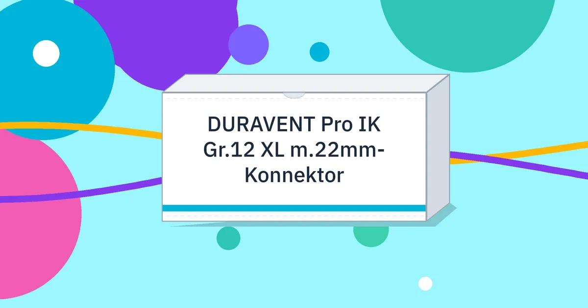 Symbolbild: Packung mit der Aufschrift DURAVENT Pro IK Gr.12 XL m.22mm-Konnektor (PZN 19243449) – Verfügbarkeit und Bezug in Apotheken in Frankfurt am Main