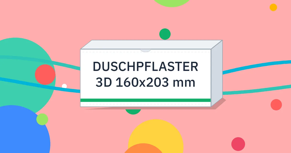 Symbolbild: Packung mit der Aufschrift DUSCHPFLASTER 3D 160x203 mm (PZN 09155230) – Verfügbarkeit und Bezug in Apotheken in Frankfurt am Main