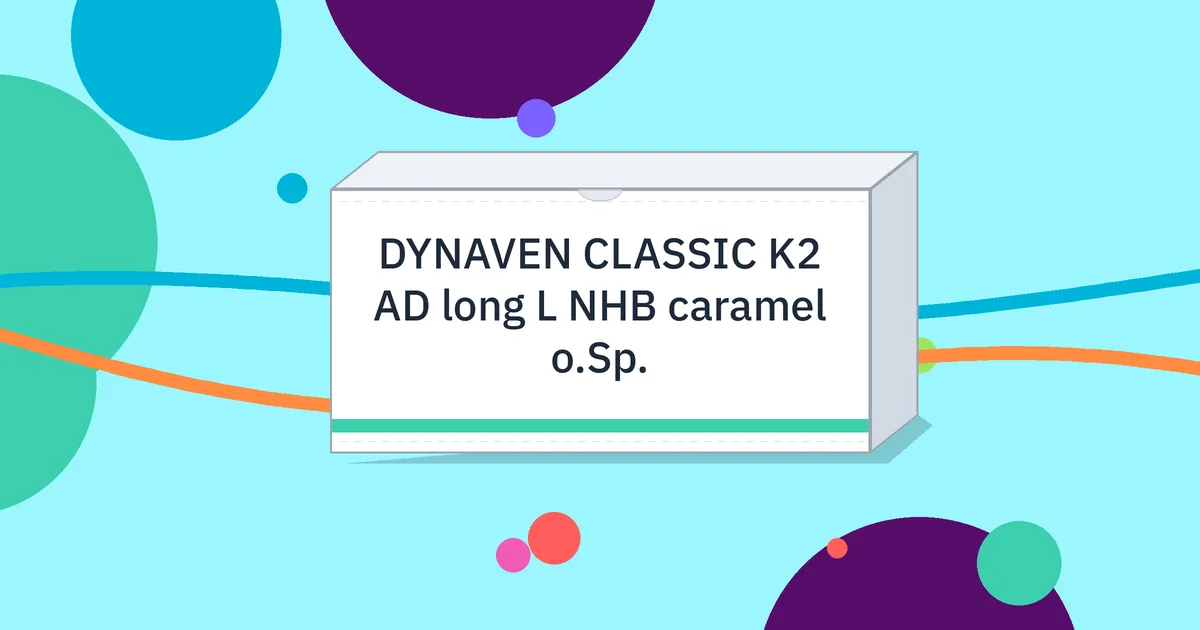 Symbolbild: Packung mit der Aufschrift DYNAVEN CLASSIC K2 AD long L NHB caramel o.Sp. (PZN 18417568) – Verfügbarkeit und Bezug in Apotheken in Frankfurt am Main
