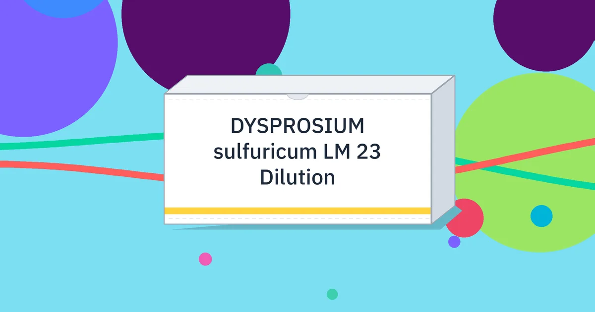 Symbolbild: Packung mit der Aufschrift DYSPROSIUM sulfuricum LM 23 Dilution (PZN 13468070) – Verfügbarkeit und Bezug in Apotheken in Frankfurt am Main