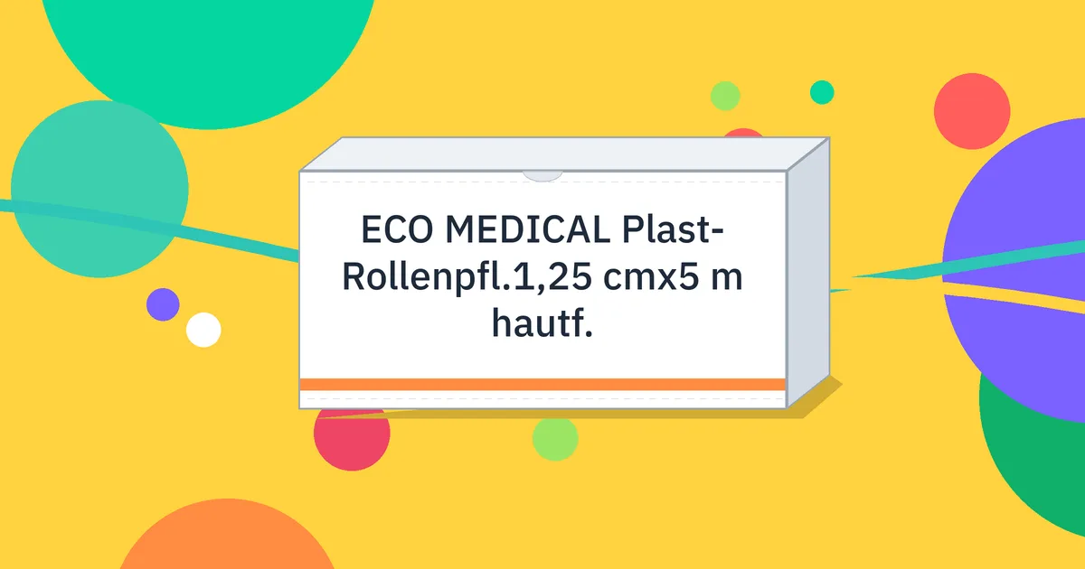 Symbolbild: Packung mit der Aufschrift ECO MEDICAL Plast-Rollenpfl.1,25 cmx5 m hautf. (PZN 08644783) – Verfügbarkeit und Bezug in Apotheken in Frankfurt am Main