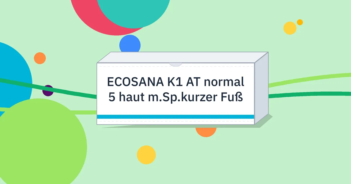 Symbolbild: Packung mit der Aufschrift ECOSANA K1 AT normal 5 haut m.Sp.kurzer Fuß (PZN 04732059) – Verfügbarkeit und Bezug in Apotheken in Frankfurt am Main