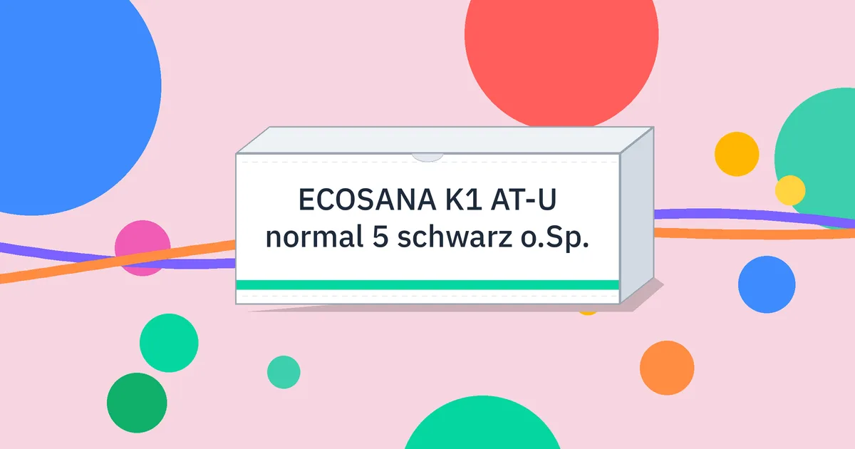 Symbolbild: Packung mit der Aufschrift ECOSANA K1 AT-U normal 5 schwarz o.Sp. (PZN 04734377) – Verfügbarkeit und Bezug in Apotheken in Frankfurt am Main